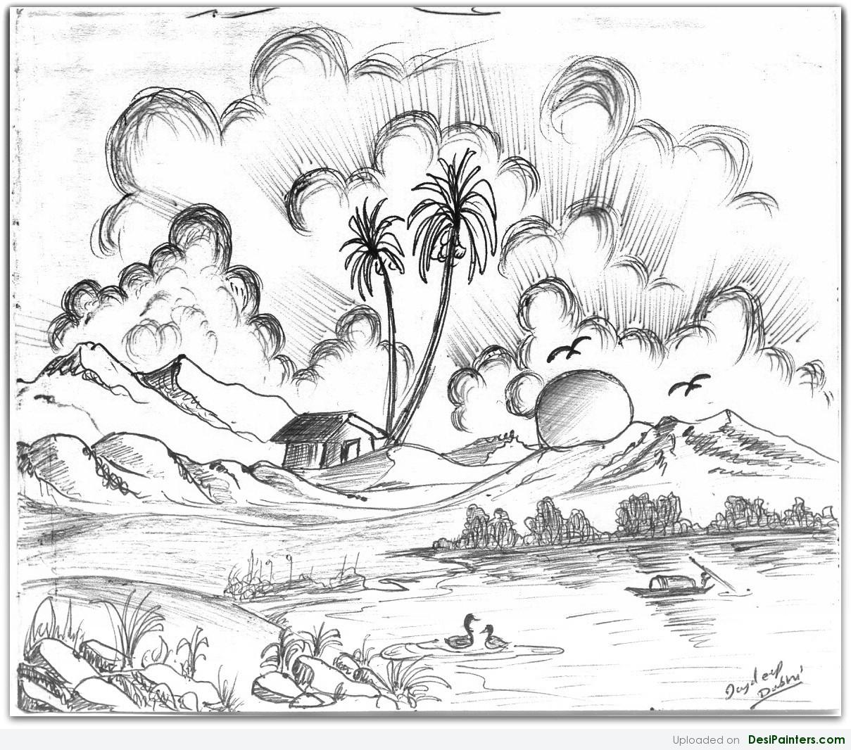 Pencil Sketch Of A Scenery By Jaydeep DesiPainters Pencil Sketch Of A Scenery By Jaydeep DesiPainters