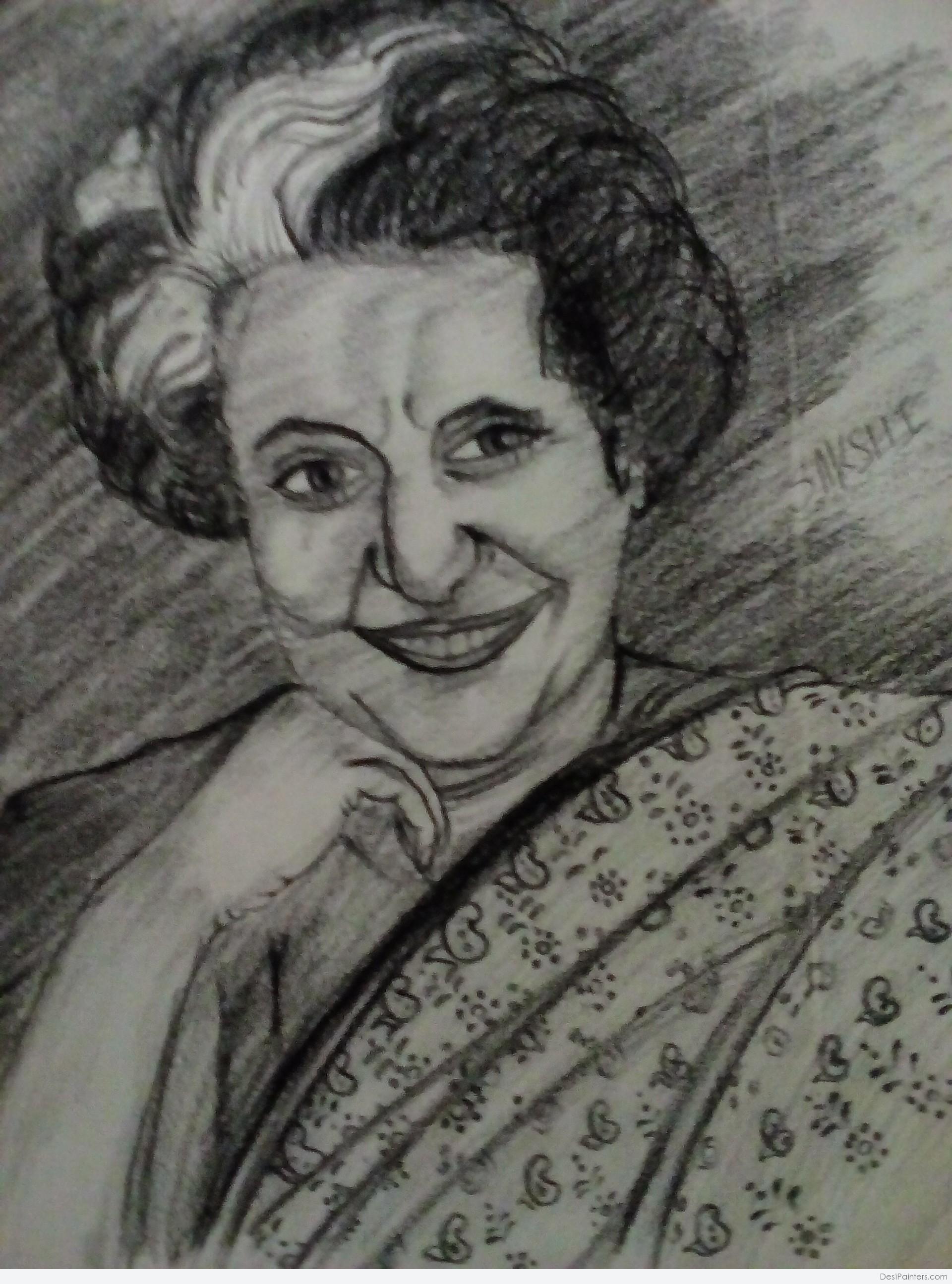 Amazing Pencil Sketch Of Indira Gandhi - Desi Painters Amazing Pencil Sketch Of Indira Gandhi - Desi Painters